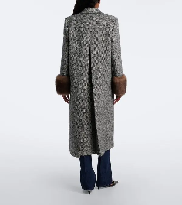 Valentino Garavani Herringbone Shearling-trimmed Wool-blend Coat