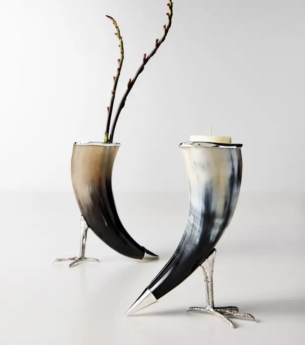 TAVARES 1922 Bird Edit Horn And Sterling Silver Candle Holder