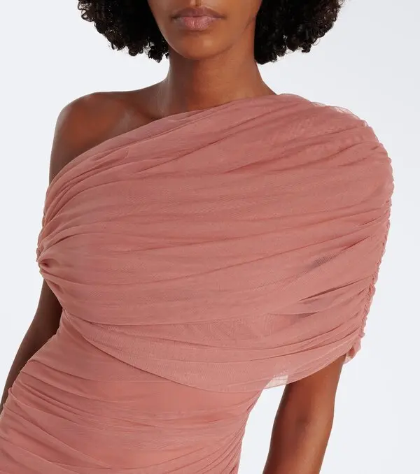 DE LA VALI Himalia Asymmetric Draped Tulle Maxi Dress