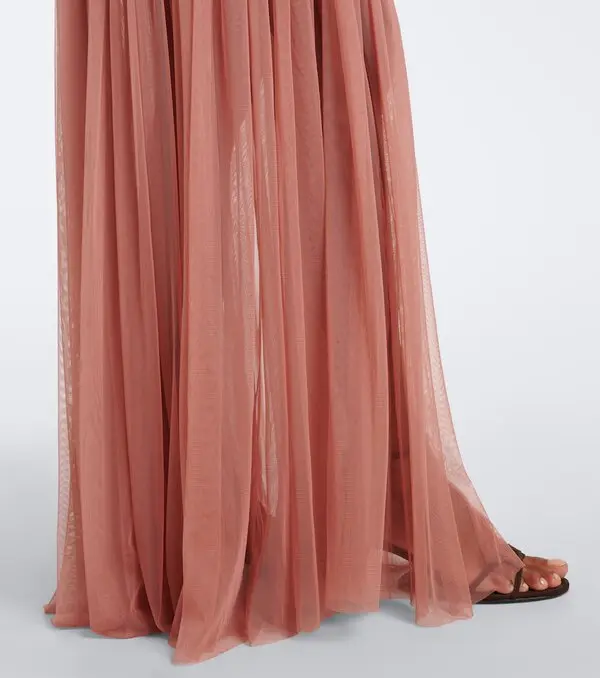 DE LA VALI Himalia Asymmetric Draped Tulle Maxi Dress