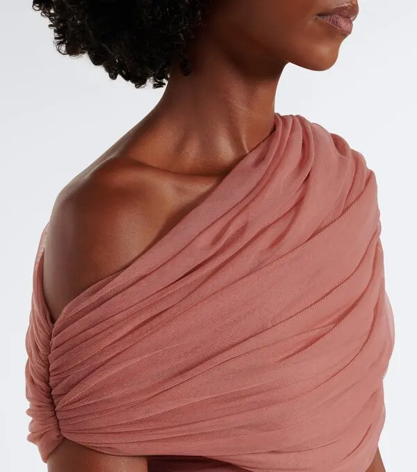 DE LA VALI Himalia Asymmetric Draped Tulle Maxi Dress