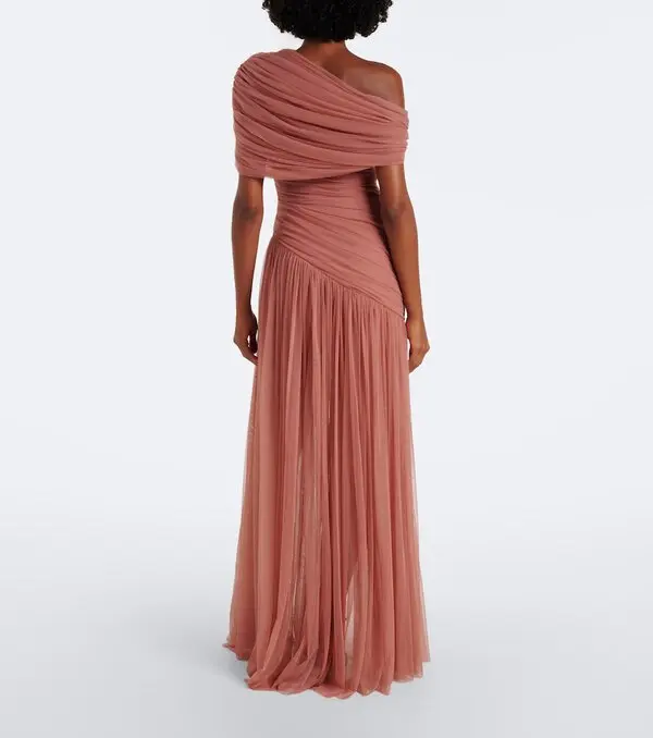 DE LA VALI Himalia Asymmetric Draped Tulle Maxi Dress