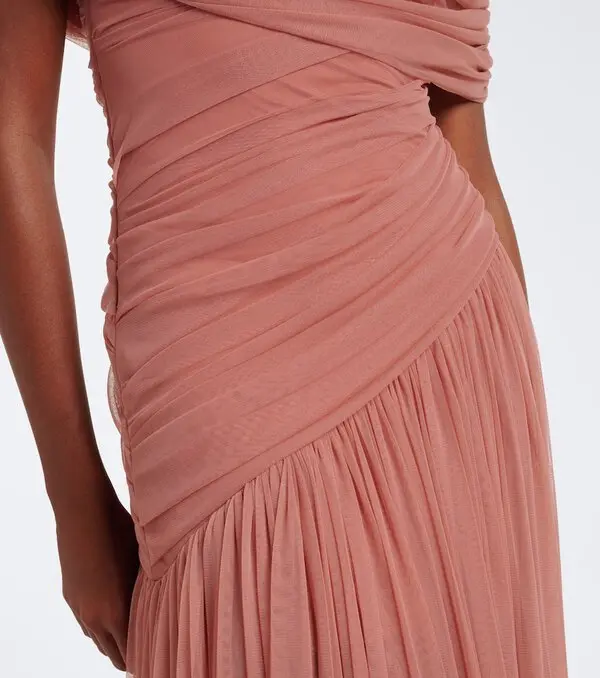 DE LA VALI Himalia Asymmetric Draped Tulle Maxi Dress