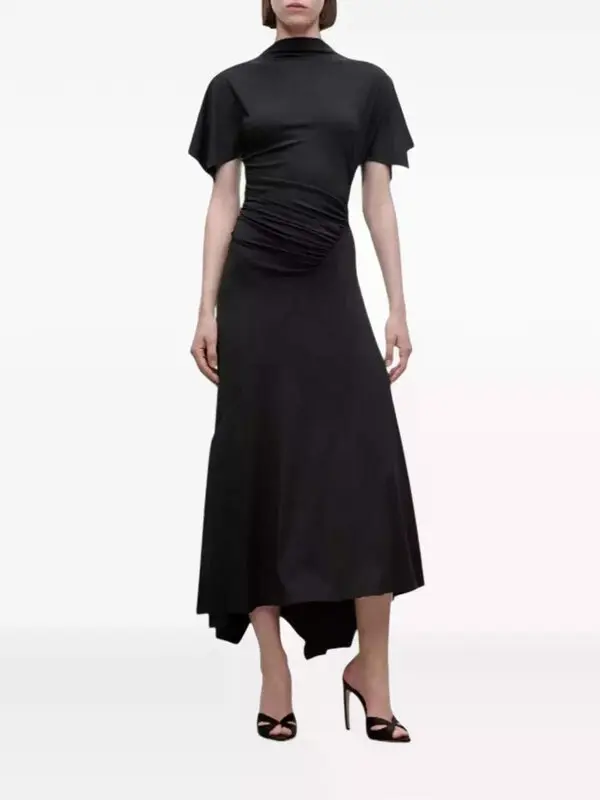 Victoria Beckham Gathered Asymmetric Hem Midi Dress