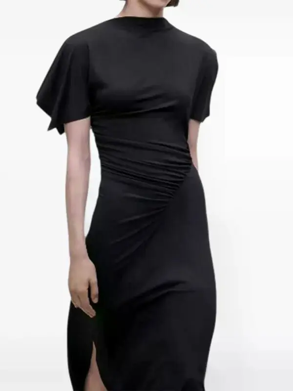 Victoria Beckham Gathered Asymmetric Hem Midi Dress