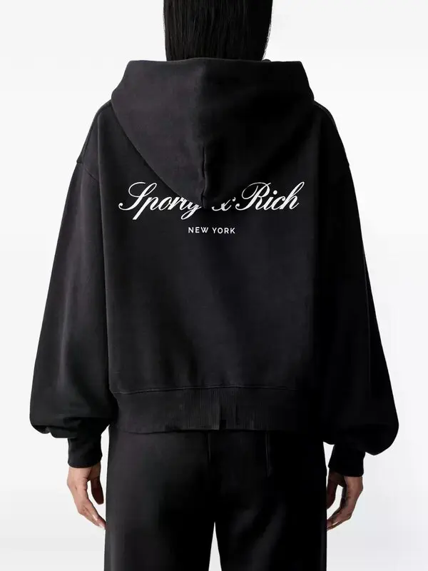 SPORTY & RICH Logo-print Pouch-pocket Hoodie