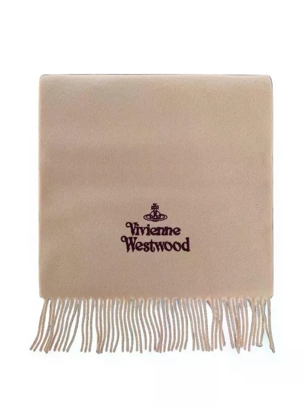 VIVIENNE WESTWOOD Logo-embroidered Fringed Scarf - Neutrals