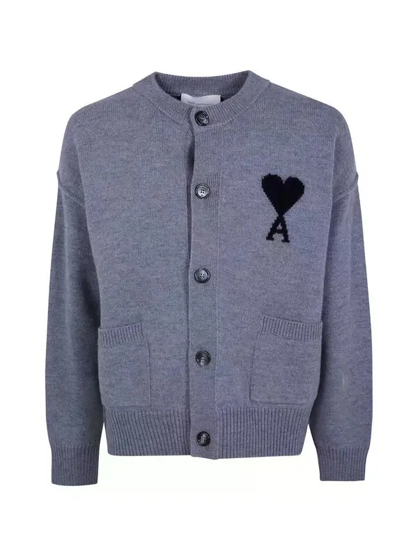 AMI Paris De Coeur Wool Cardigan - Grey