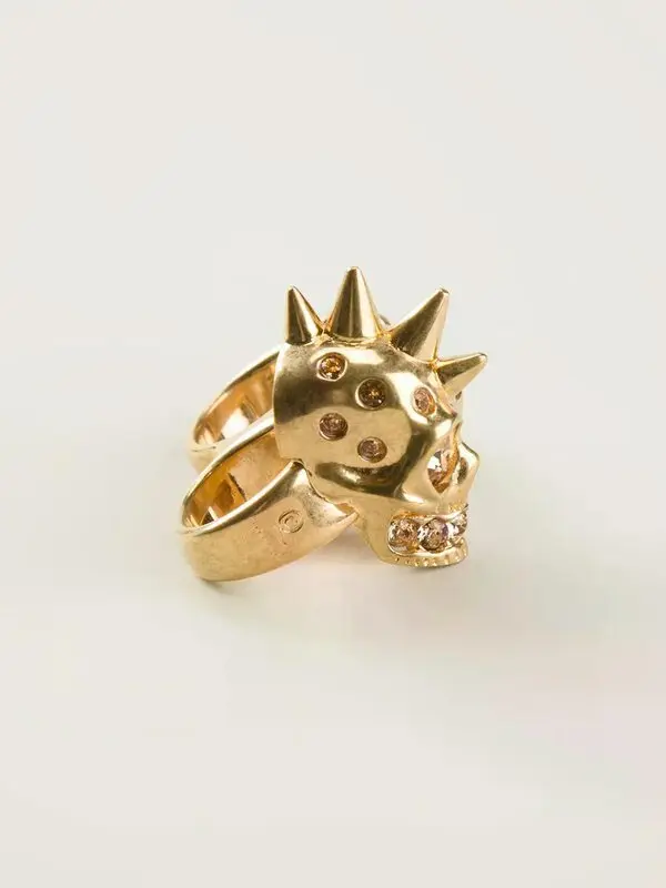 Alexander McQueen Double Finger Mohican Skull Ring