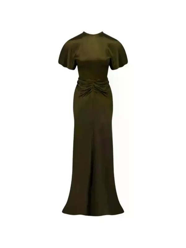 Victoria Beckham Gathered-waist Flared-hem Maxi Dress - Green