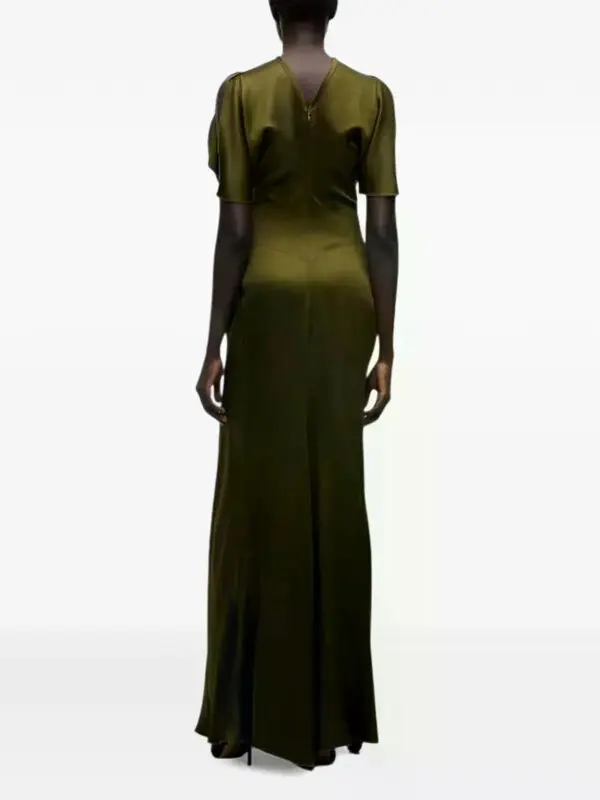 Victoria Beckham Gathered Waist Flared Hem Maxi Dress - Green