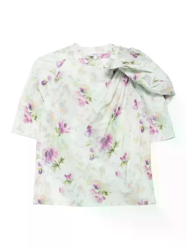 Loewe Floral-print Draped Blouse - White
