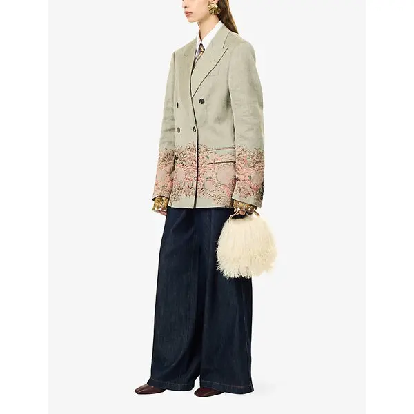 Dries Van Noten Embroidered Double-breasted Linen-blend Blazer