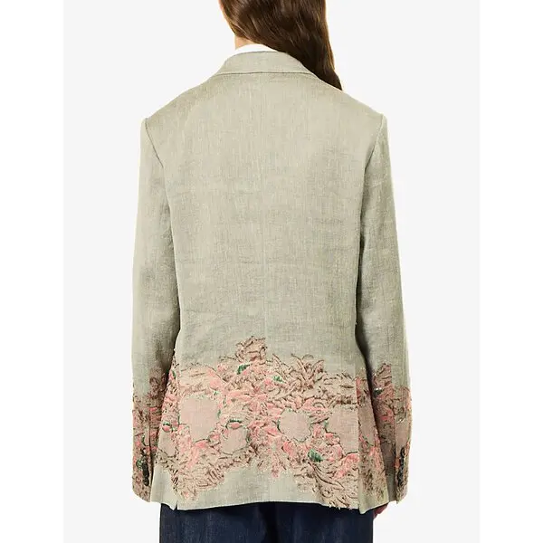 Dries Van Noten Embroidered Double-breasted Linen-blend Blazer