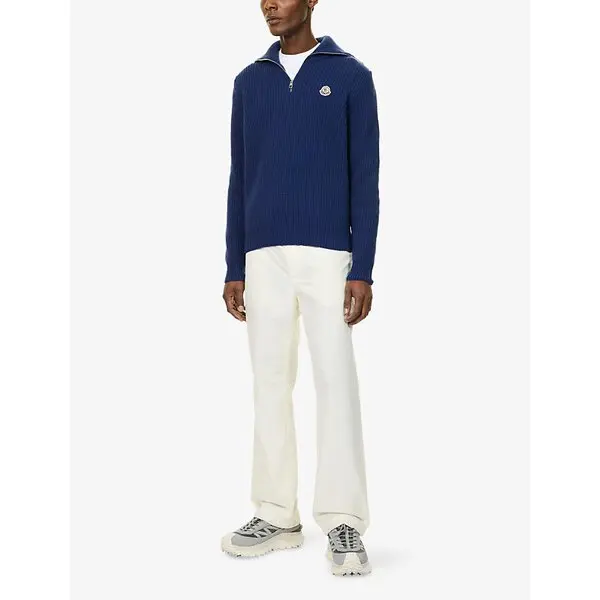 Moncler Logo-print Quarter-zip Ribbed Knit Jumper