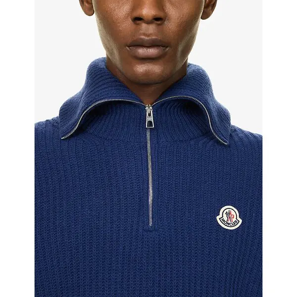 Moncler Logo-print Quarter-zip Ribbed Knit Jumper