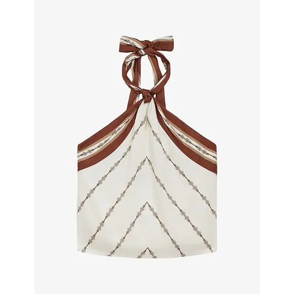 REISS Jayce Halter-neck Satin Top - Ivory
