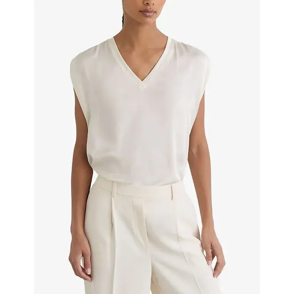 REISS Renita V-neck Silk-blend Top