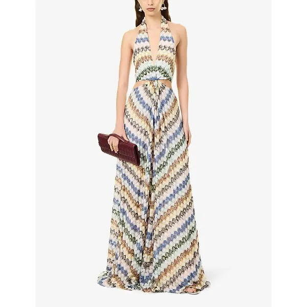 Missoni Halter-neck Chevron Knitted Maxi Dress