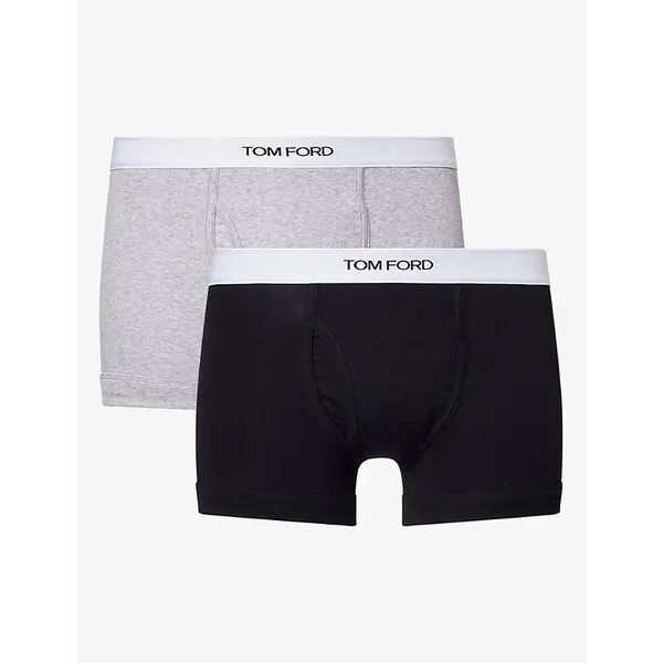TOM FORD Classic Pack Of Two Cotton-jersey Boxer Briefs - Black / Grey