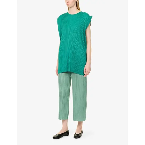 Issey Miyake Pleated Ankle-crop Knitted Trousers