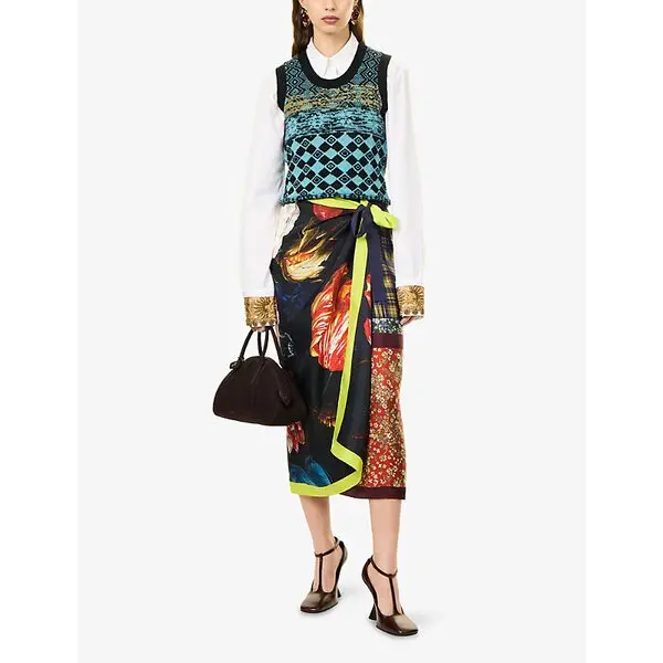 Dries Van Noten Scarf-print Wrap Midi Skirt