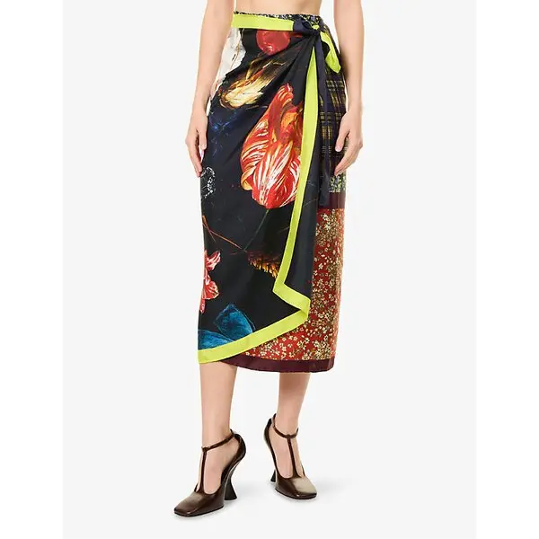 Dries Van Noten Scarf-print Wrap Midi Skirt
