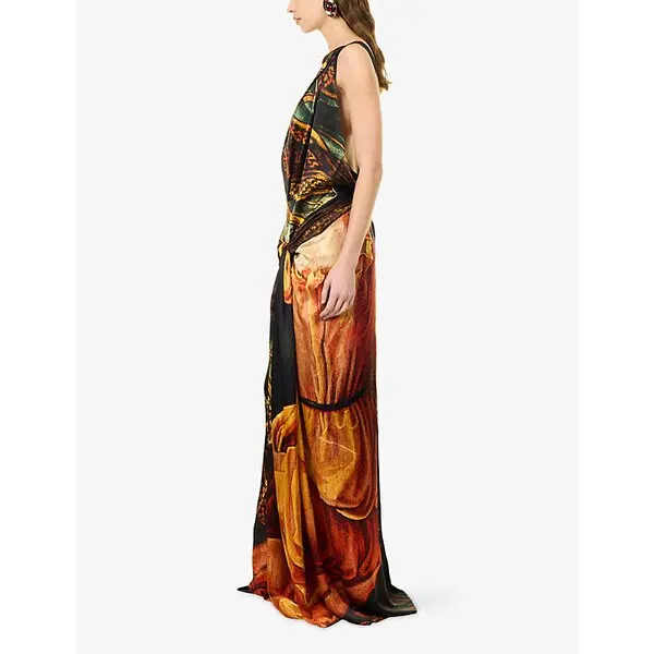 Dries Van Noten Graphic Print Silk Maxi Dress