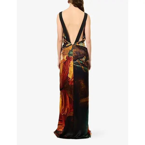 Dries Van Noten Graphic Print Silk Maxi Dress