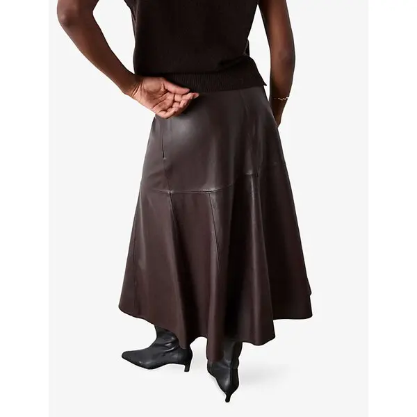 Whistles Flared Leather Maxi Skirt