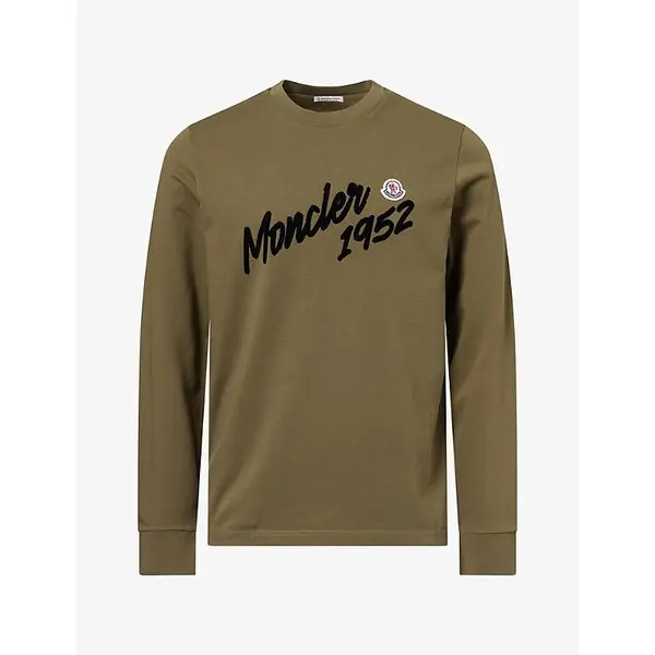Moncler Scribble Logo-print Long-sleeve Cotton T-shirt - Khaki