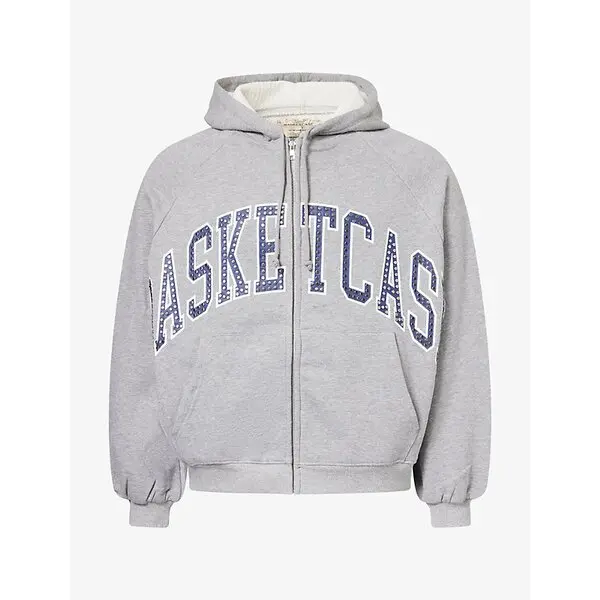 BASKETCASE Logo-print Athletics Studded Full-zip Jersey Hoodie - Grey