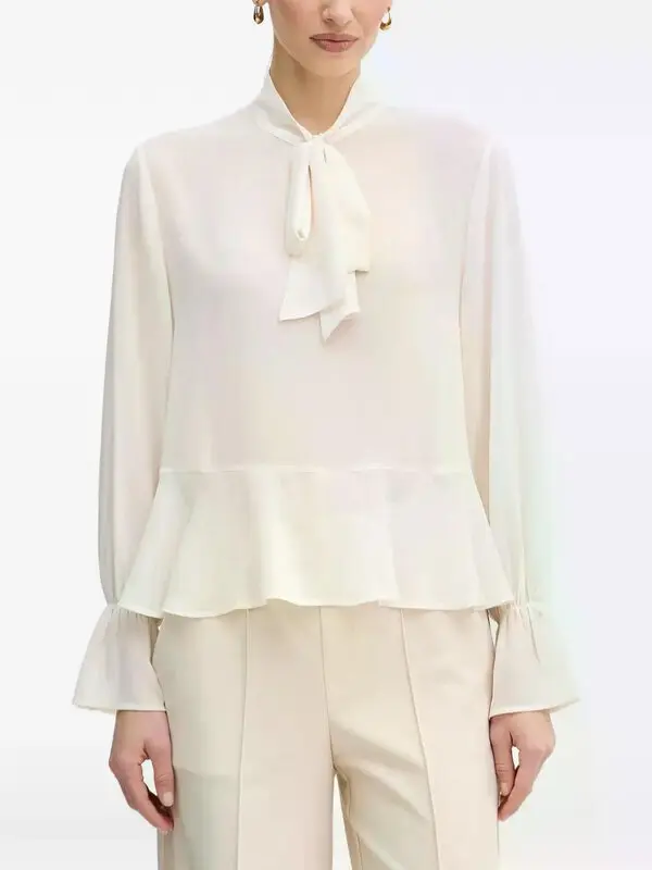 OUI Ruffled Tie Blouse - Neutrals