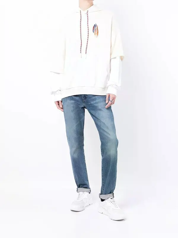COUNTY OF MILAN Feather Embroidery Layered-sleeve Hoodie - Neutrals