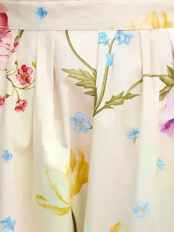 OUI Floral Print Pleated Midi Skirt