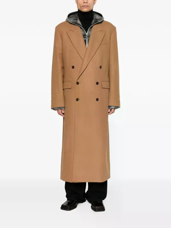 SPINA Double-breasted Layered-hood Coat