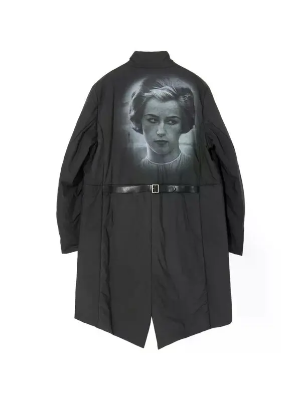 Undercover Portrait-print Belted Coat - Black