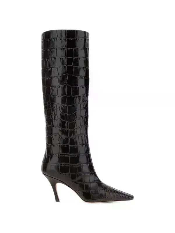 Amina Muaddi Mona 80 Croc-effect Boots - Black