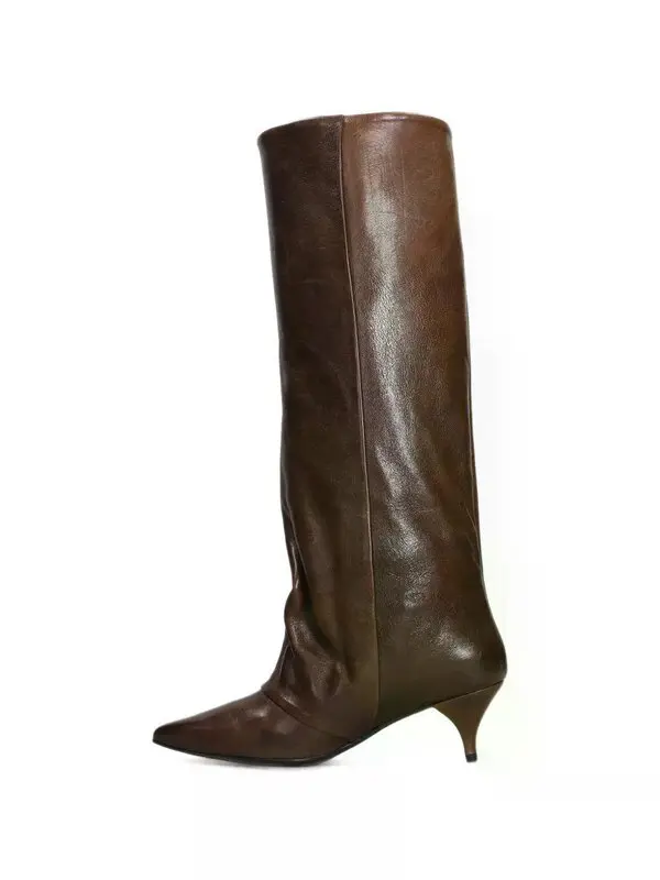 ALCHIMIA Pointed Toe Ruched Leather Boots