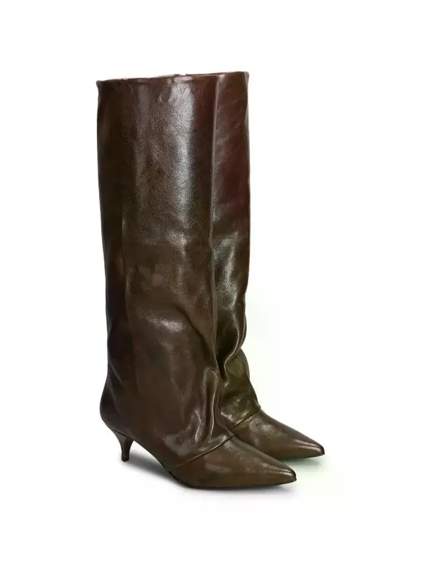 ALCHIMIA Pointed Toe Ruched Leather Boots - Brown