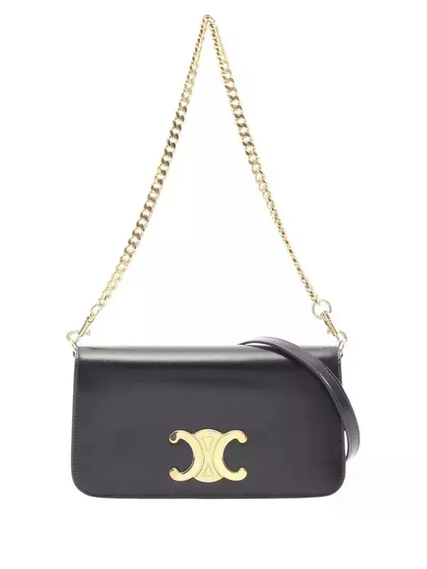 Celine 2000-2026 Shiny Calfskin Triomphe Claude Shoulder Bag - Black
