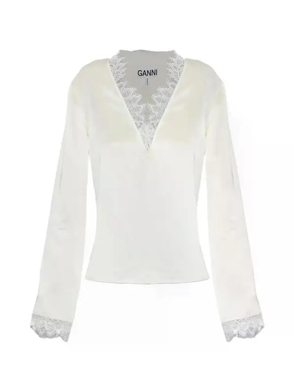 GANNI Lace-trim Top - Neutrals