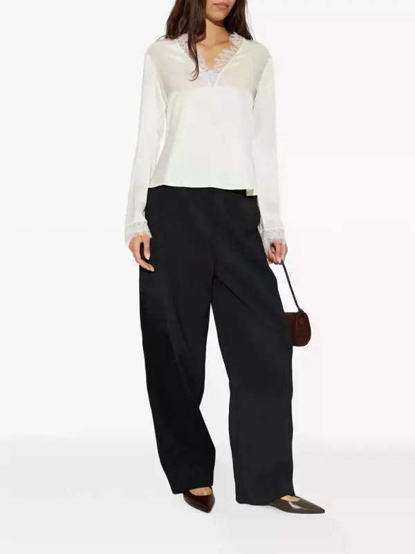 GANNI Lace Trim Satin Finish Top - Neutrals