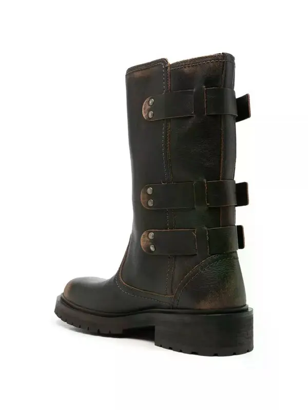GOLDEN GOOSE Triple-buckle Distressed-effect Biker Boots