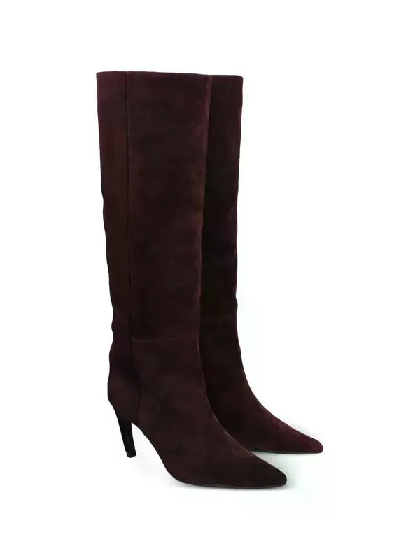Lola Cruz Bordeaux Calf Suede Pointed Toe Knee-length Stiletto Boots