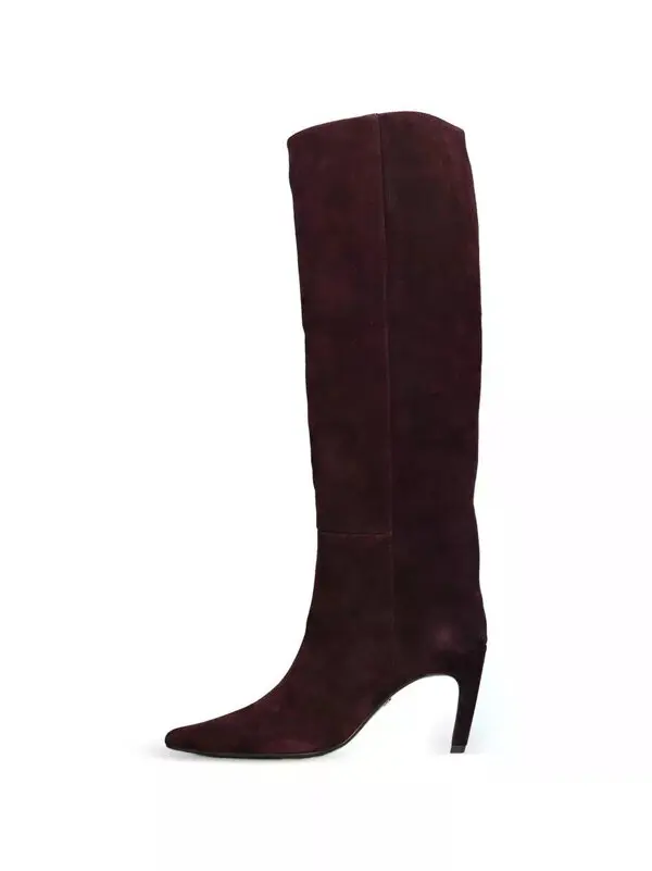 Lola Cruz Bordeaux Calf Suede Pointed Toe Knee-length Stiletto Boots