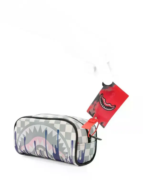 SPRAYGROUND Shark-print Checkered Wash Bag - White