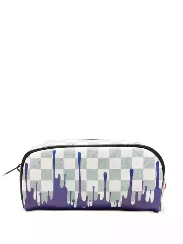 SPRAYGROUND Shark-print Checkered Wash Bag - White