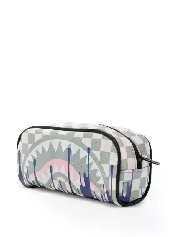 SPRAYGROUND Shark-print Checkered Wash Bag - White