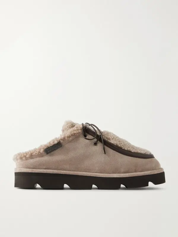 Brunello Cucinelli Shearling-trimmed Suede Clogs